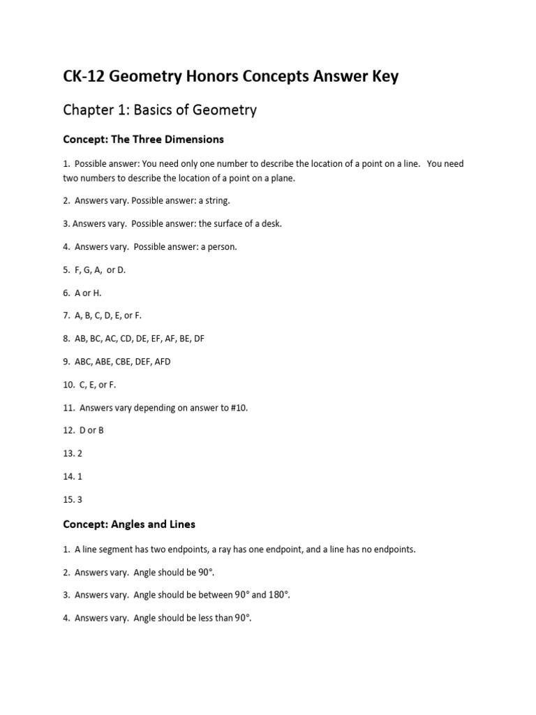 Answer Key - CK-12 Geometry Honors Concepts | PDF