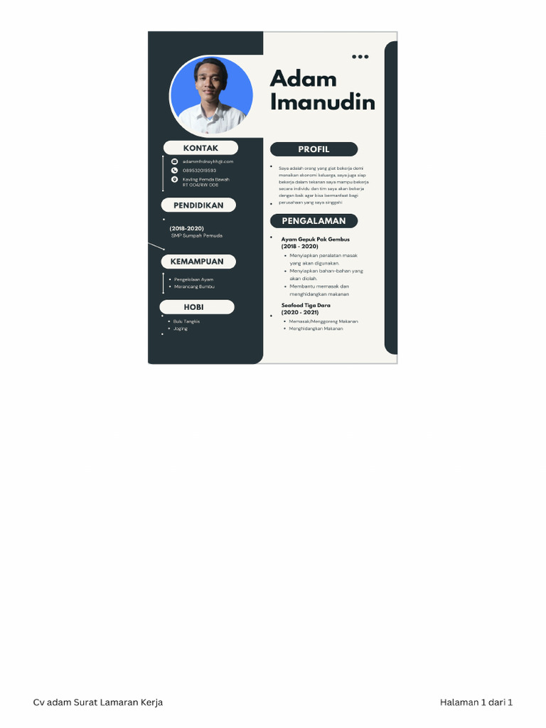 CV Adam Surat Lamaran Kerja - 20240117 - 011837 - 0000 | PDF
