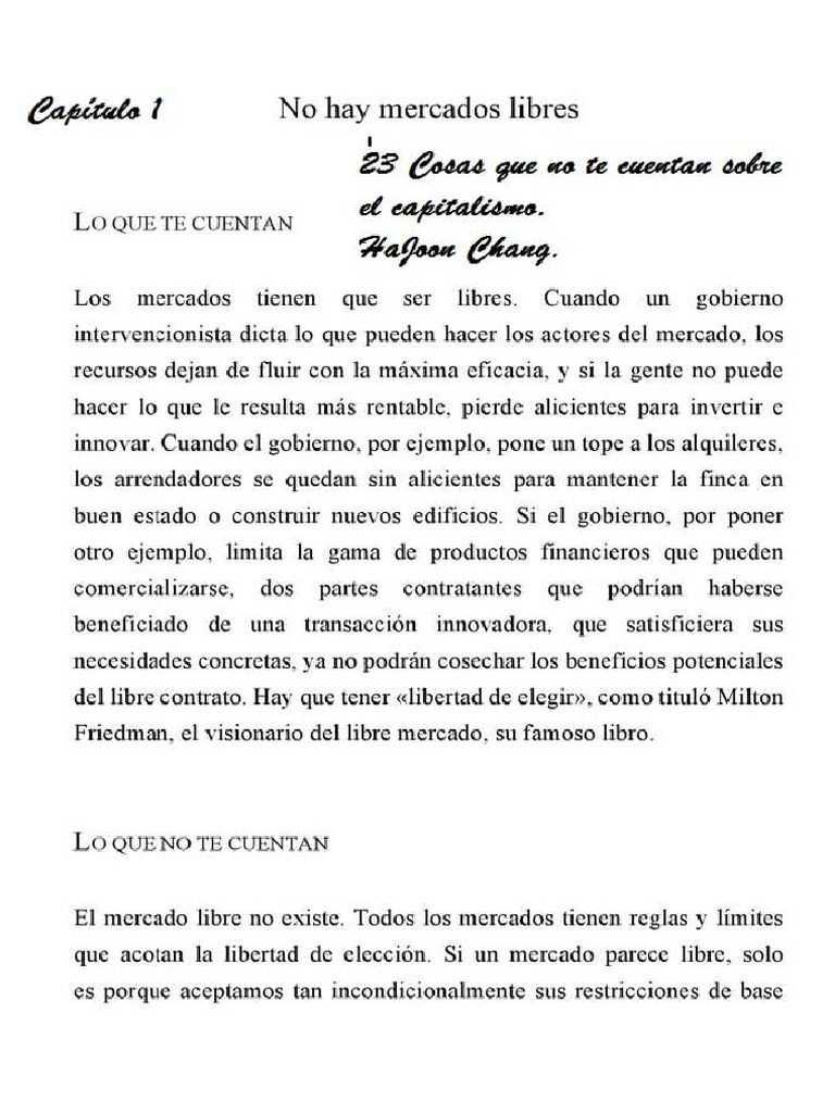 Lectura - Ha-Jon - Chang - No Hay Mercados Libres - Cap.1 | PDF