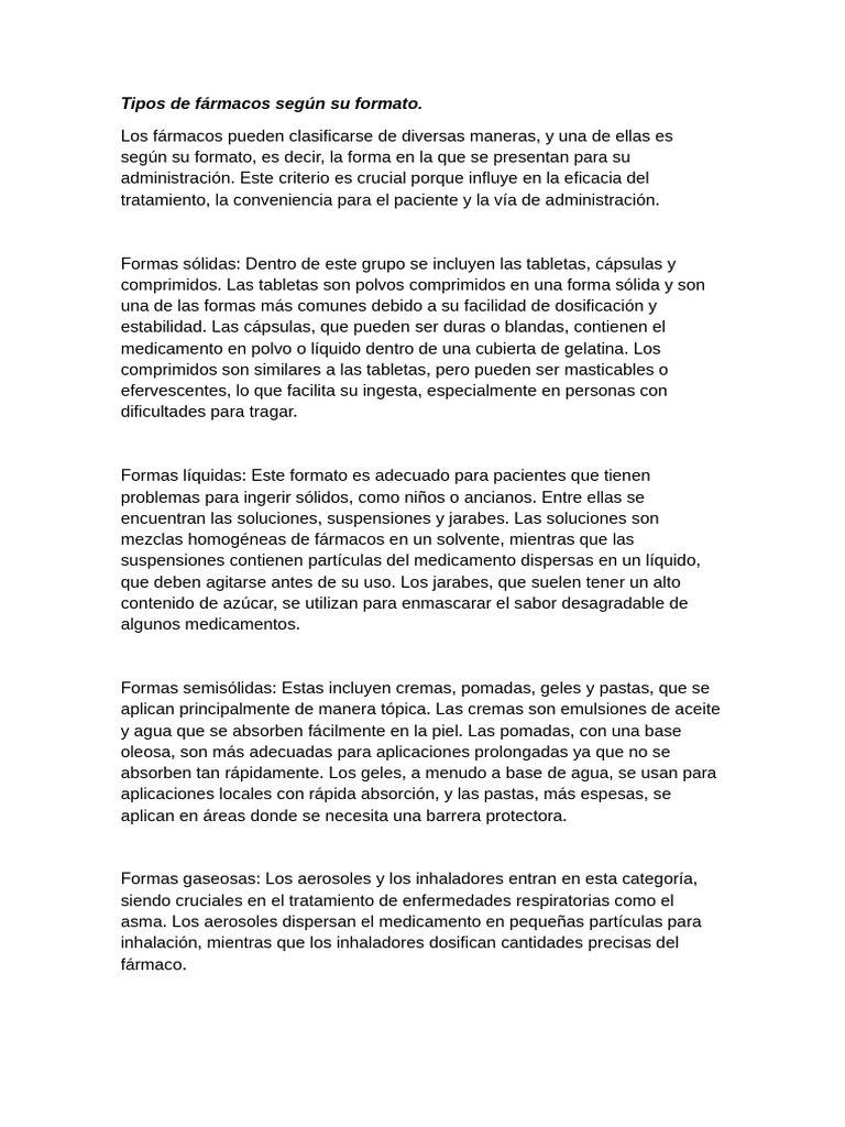 Tipos de Fármacos Según Su Formato | PDF | Tableta (Farmacia ...