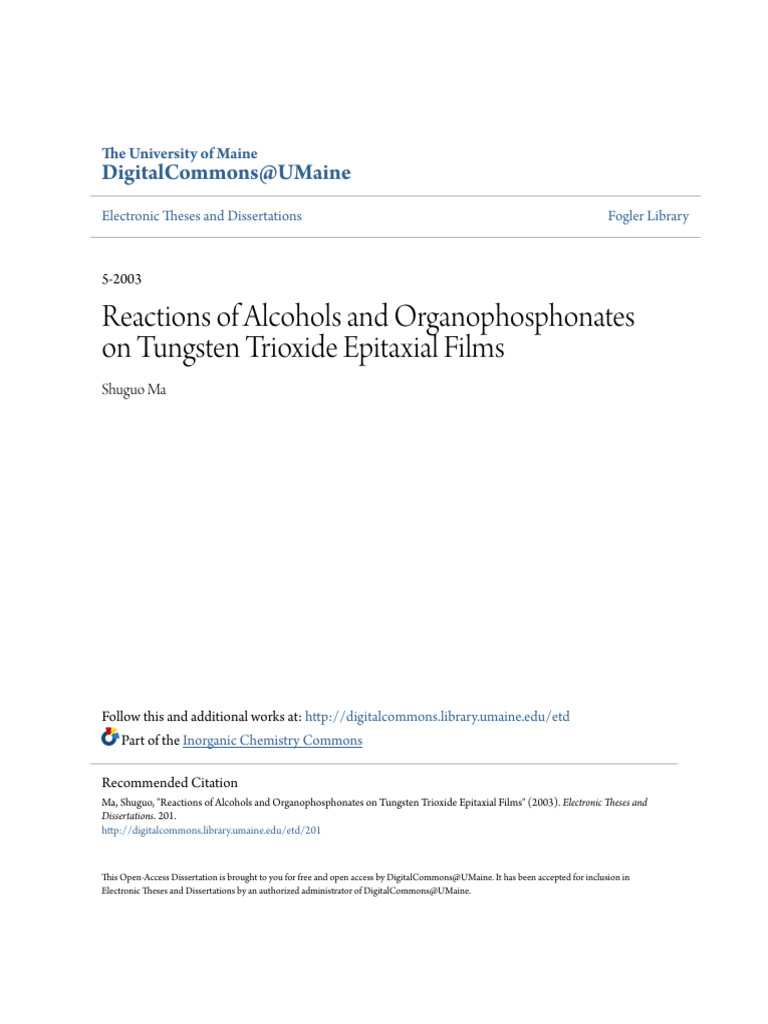 Reactions of Alcohols and Organophosphonates On Tungsten Trioxide | PDF
