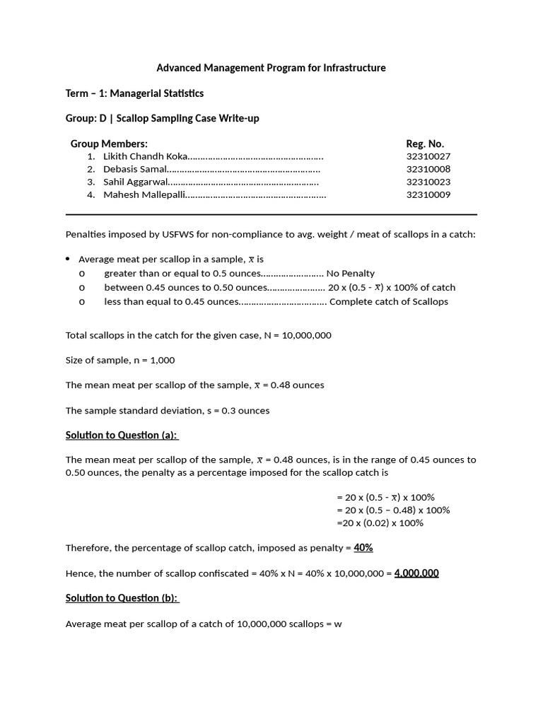 Managerial Statistics - Scallop Sampling Case | PDF