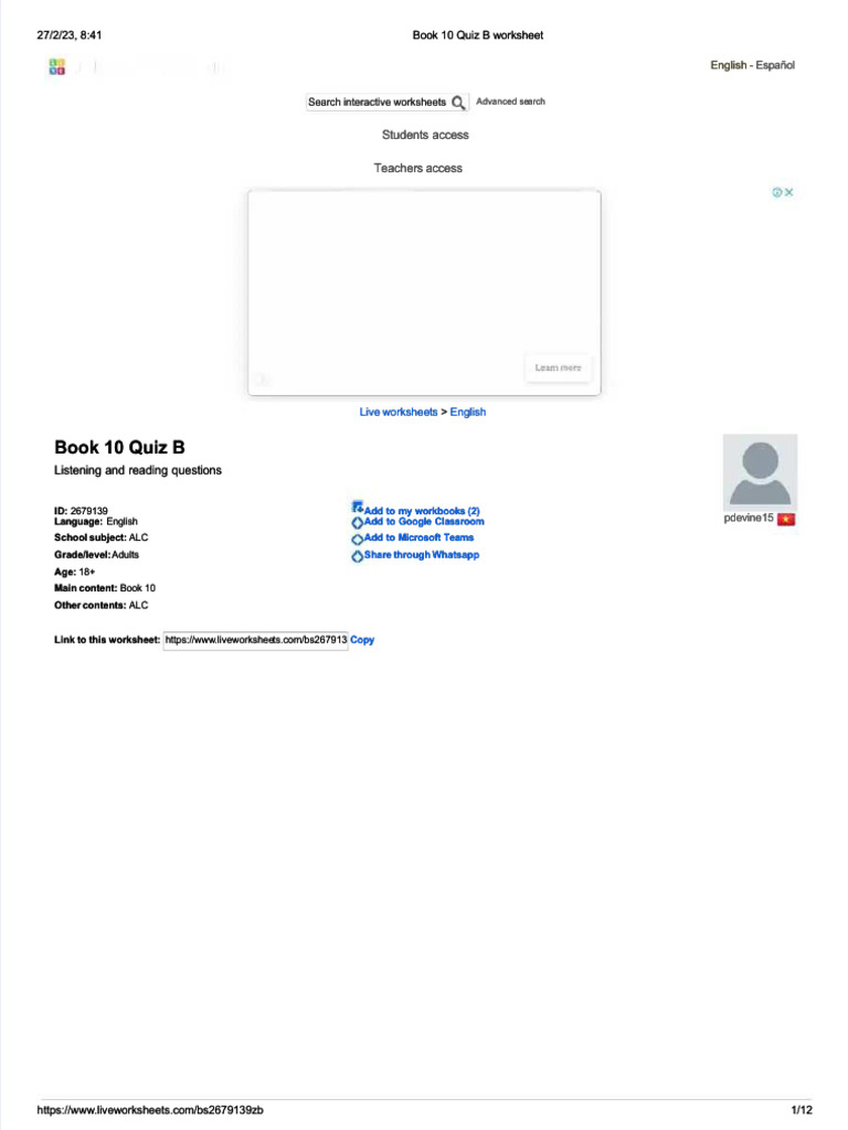 PDF Book 10 Quiz B - Compress | PDF | Worksheet