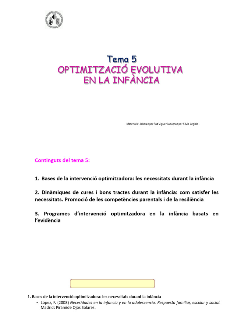 TEMA 5. Optimització Evolutiva en La Infància | PDF