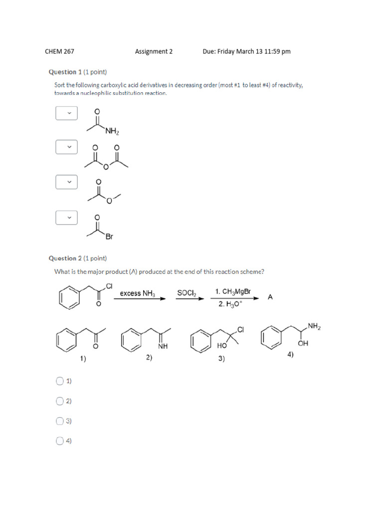 CHEM 267 Assignment 2 Questions | PDF