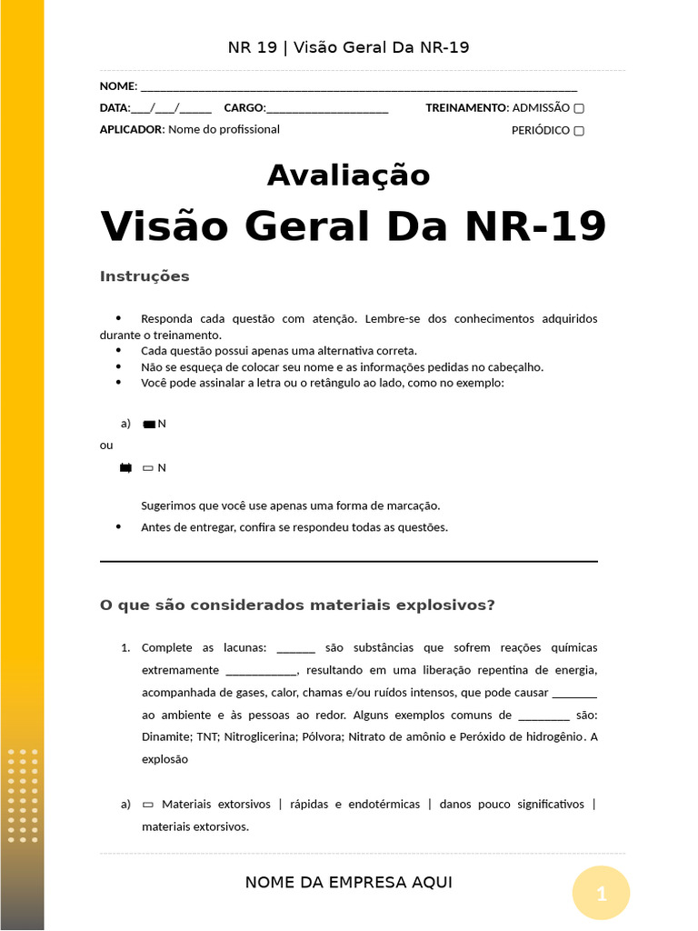 NR19 - Avaliação - Segurança Na Operação de Explosivos - 2024 | PDF