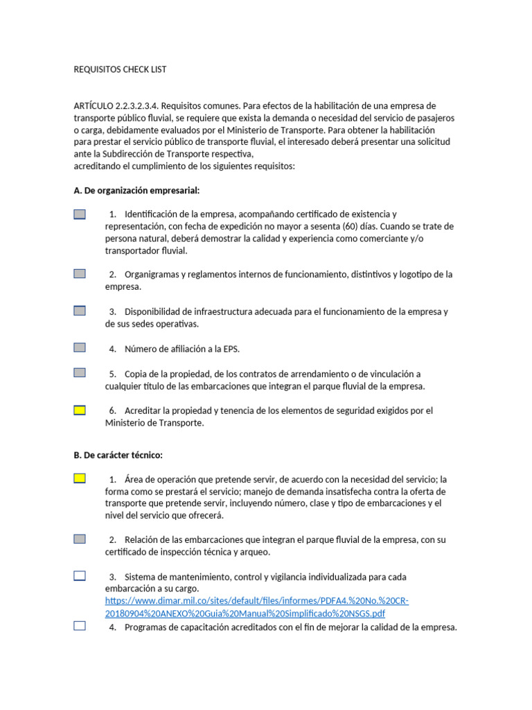 Requisitos Check List | PDF