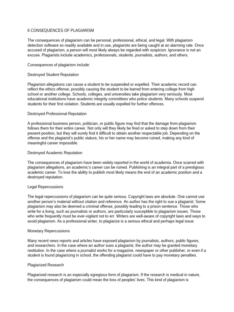 6 Consequences of Plagiarism | PDF