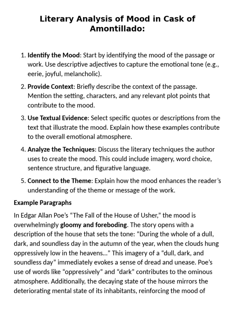 Literary Analysis of Mood in Cask of Amontillado | PDF