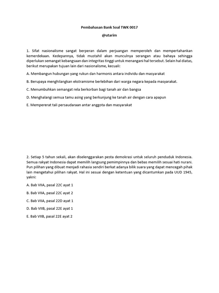 Bank Soal TWK 0017 | PDF