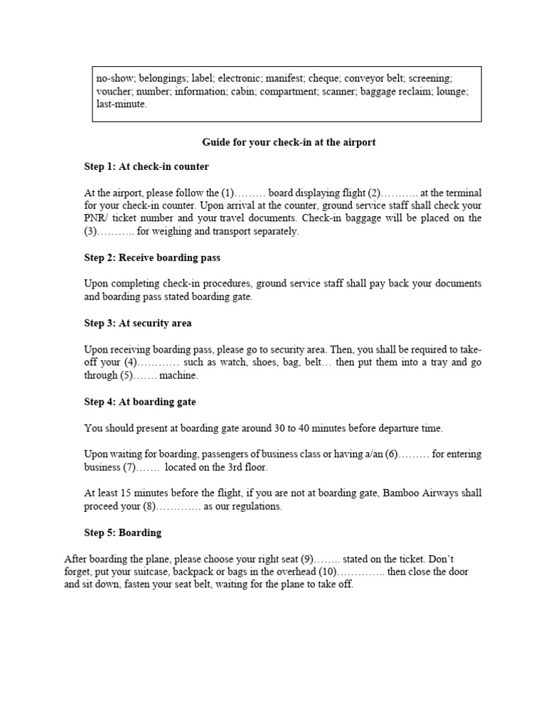 Week 5 - Handout 1 - Check in at The Airport | PDF
