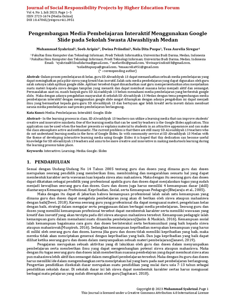 Pengembangan Media Pembelajaran Interaktif Menggunakan Google Slide Pada Sekolah Swasta ...