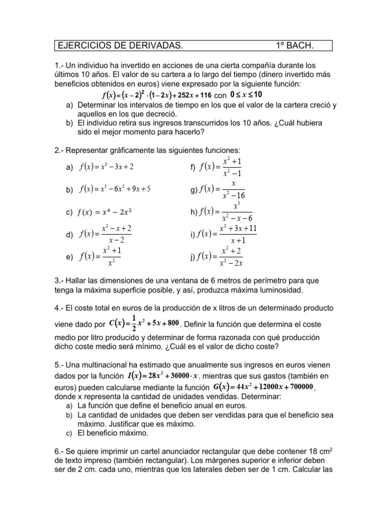 Ejercicios de Aplicaciones de La Derivada Derivadas | PDF