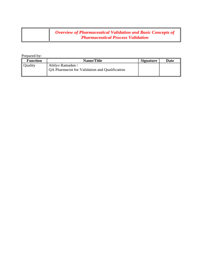Overview of Pharmaceutical Process Validation | PDF