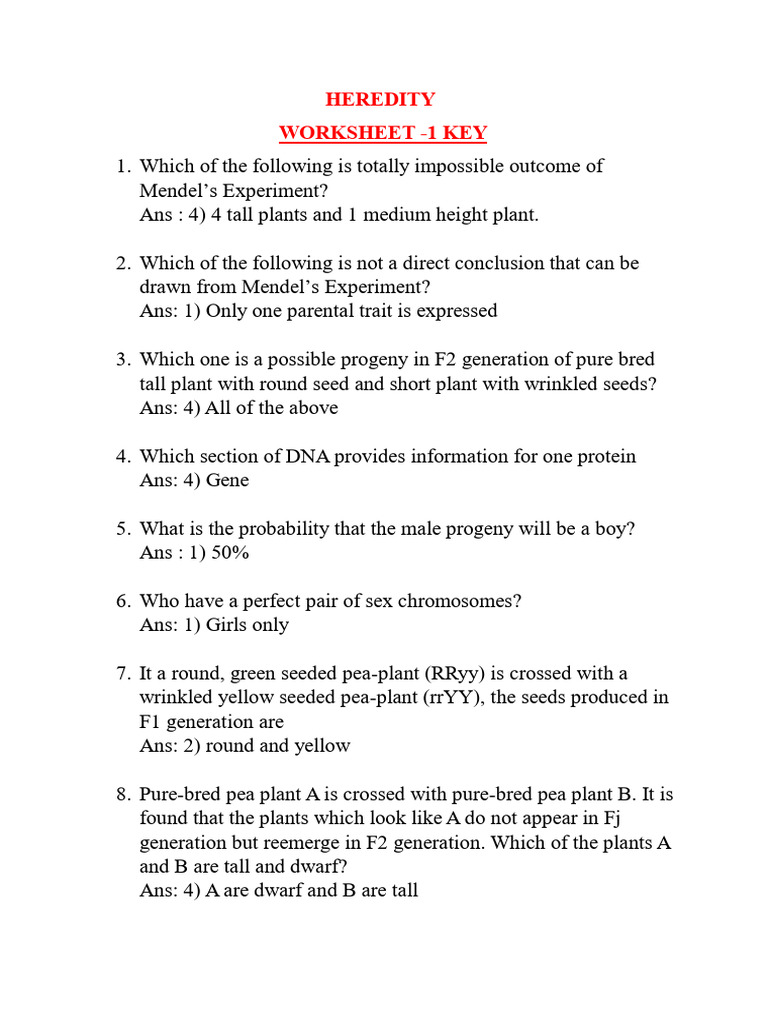 Heredity WORKSHEET KEY | PDF