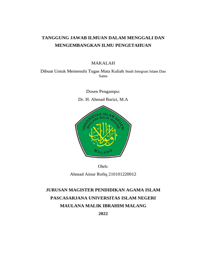 Ahmad Ainur Rofiq - Tanggung Jawb Ilmuan Dalam Menggali Dan ... Ahmad Ainur Rofiq - Tanggung Jawb Ilmuan Dalam Menggali Dan ...
