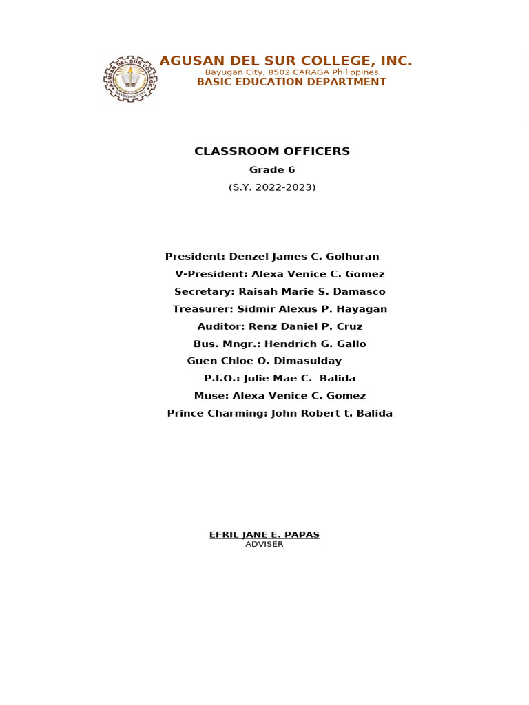 Classroom Officers | PDF