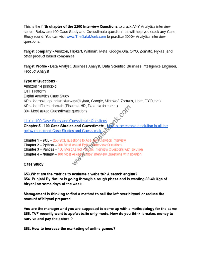 100 Case Study and Guesstimate Questions | PDF