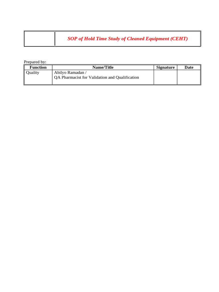 Clean Hold Time Sop | PDF