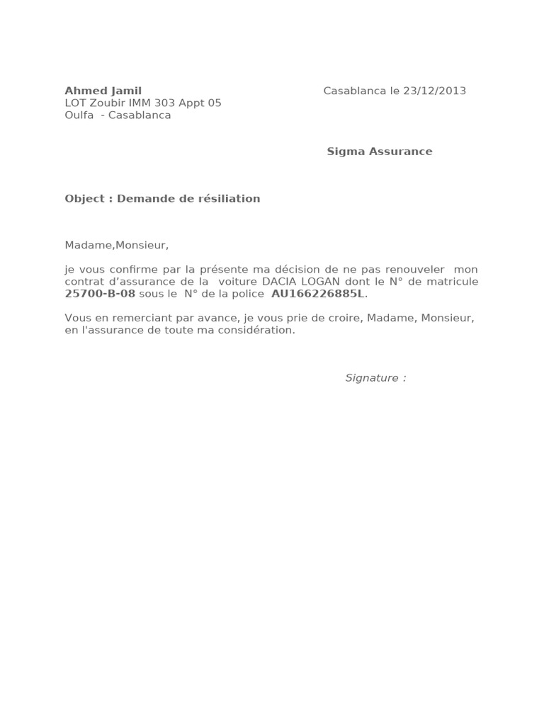 Résiliation Assurance Auto | PDF