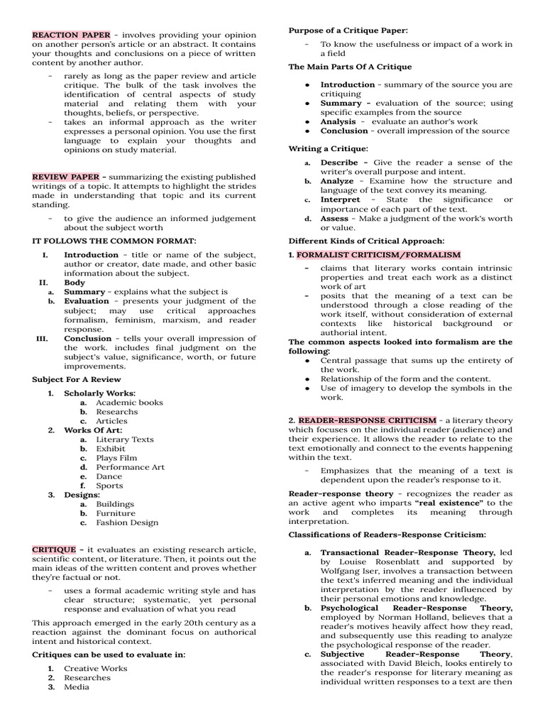 EAPP Critique Review N Reaction Paper | PDF