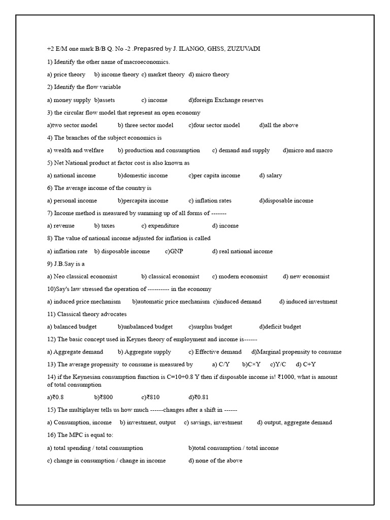 12th Economics 1 Mark Book Back Question 1 English Medium PDF Download ...