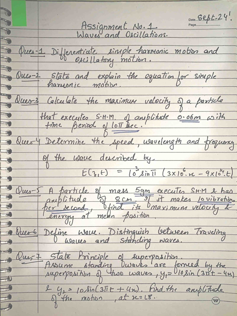 Assignment No 1 Waves And Oscillation Pdf