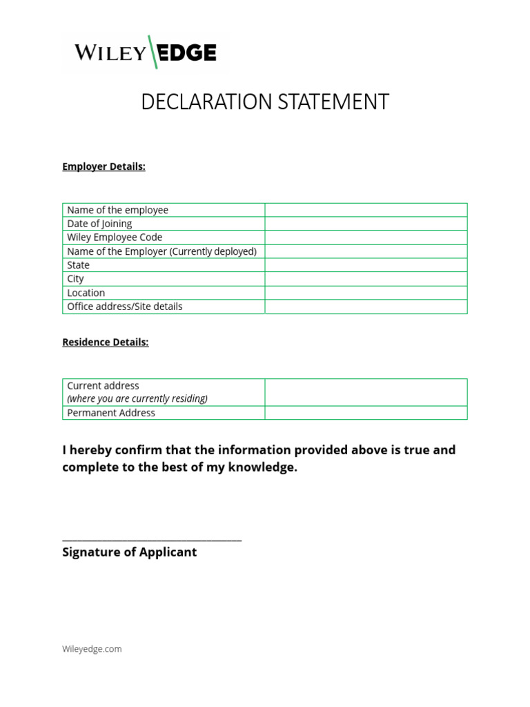 DECLARATION STATEMENT - Address | PDF