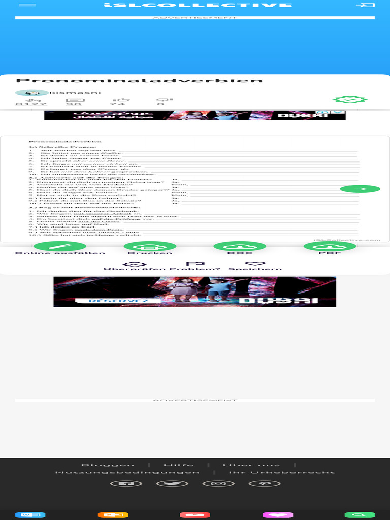 Pronominaladverbien Deutsch DAF Arbeitsblätter P | PDF