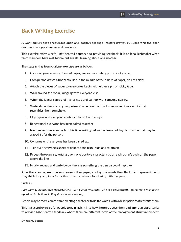 Back Writing Exercise | PDF