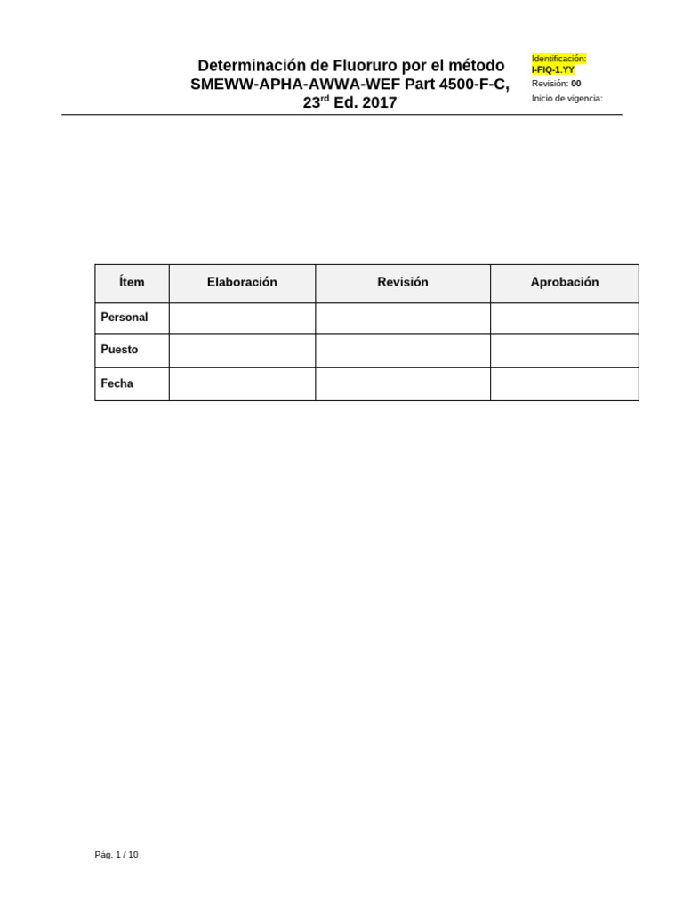 I-FIQ-1.YY R00 Determinación de Fluoruro - 2023 | PDF