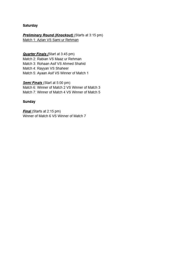 Kawish Badminton (Boys) Tournament | PDF