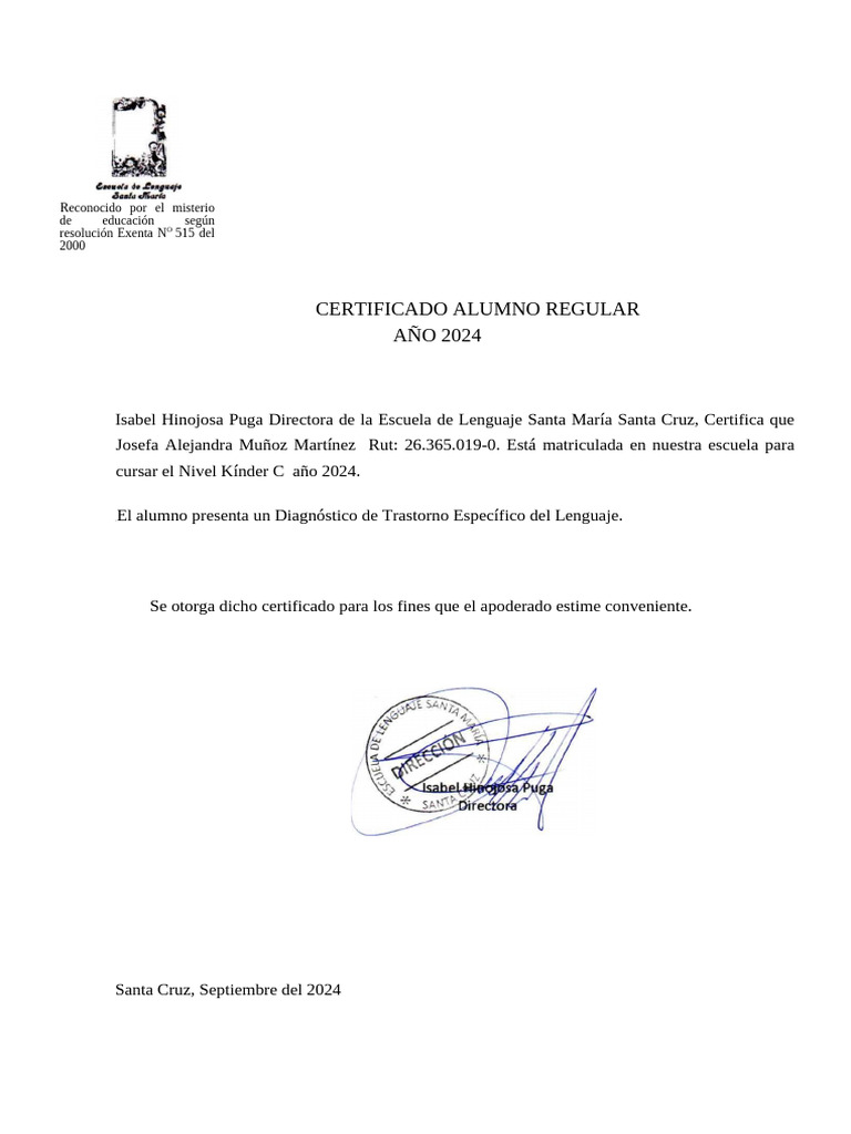 Certificado Alumno Regular | PDF