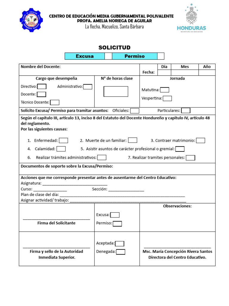 Formato de Excusa Docente IPANA 2024 | PDF