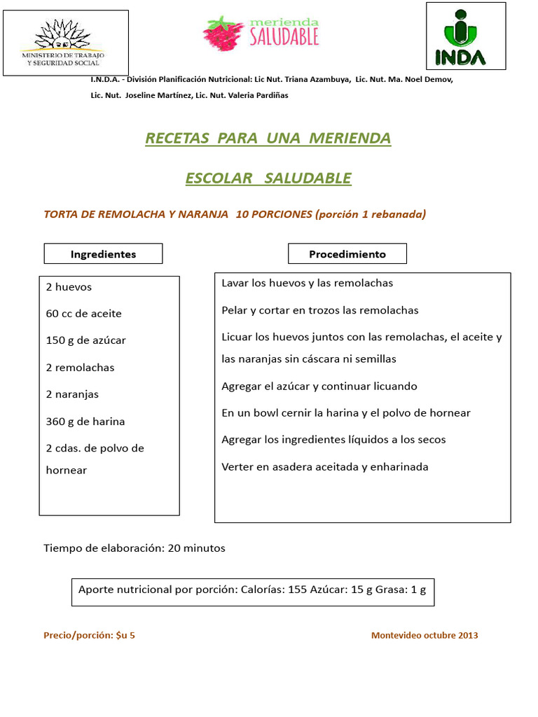 35 Recetas para Una Merienda Escolar Saludable Autor Lic Nut. Triana ...