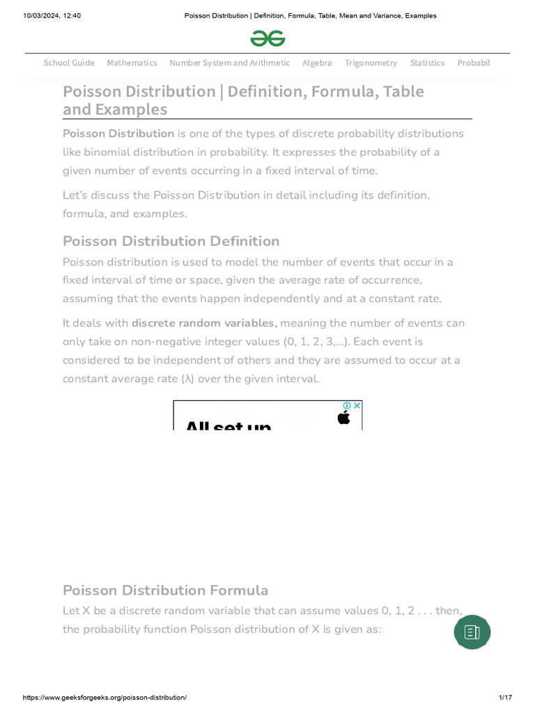 Poisson Distribution - Definition, Formula, Table, Mean and Variance ...