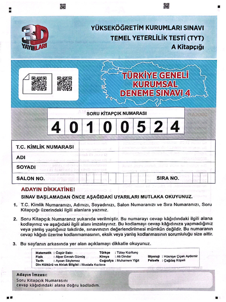 @tgdenemeleri 2024 3D TG TYT 4 | PDF