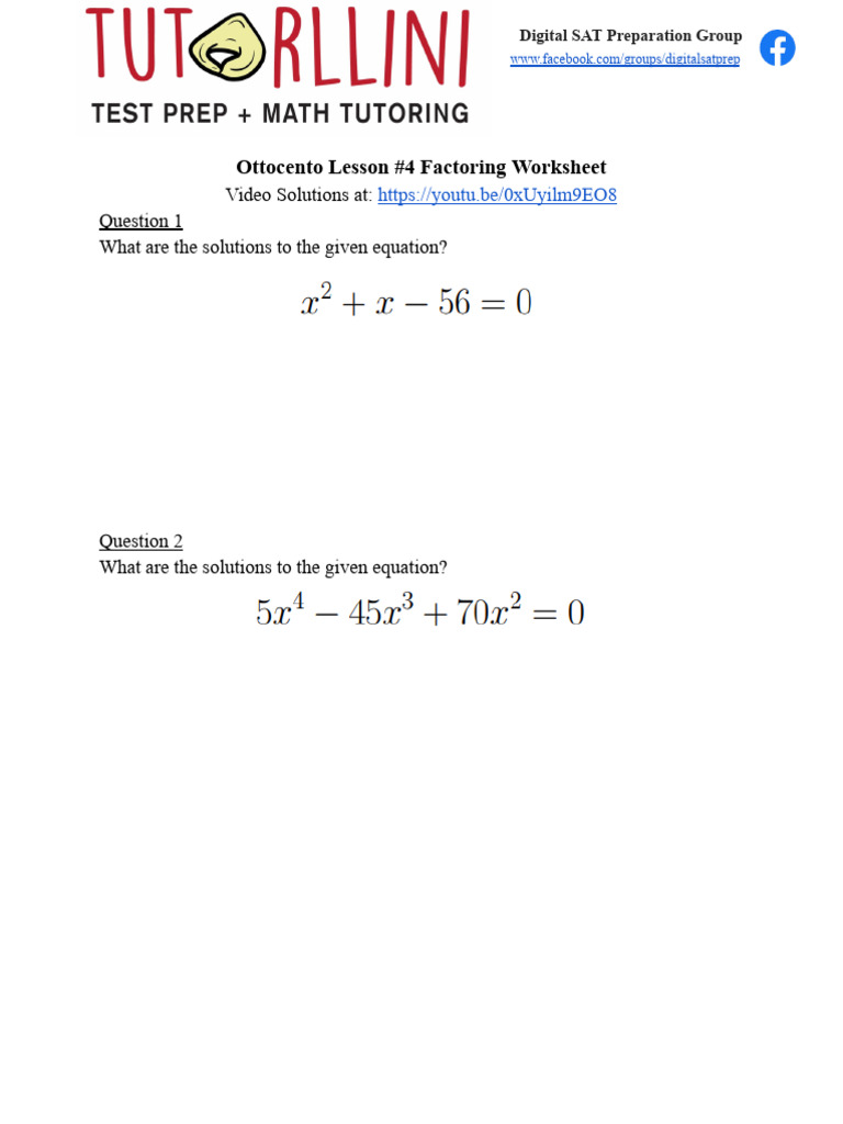 Ottocento Lesson #4 Factoring Worksheet | PDF