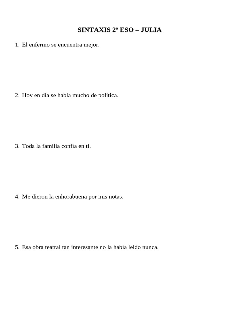 Sintaxis y Morfología2º Eso | PDF