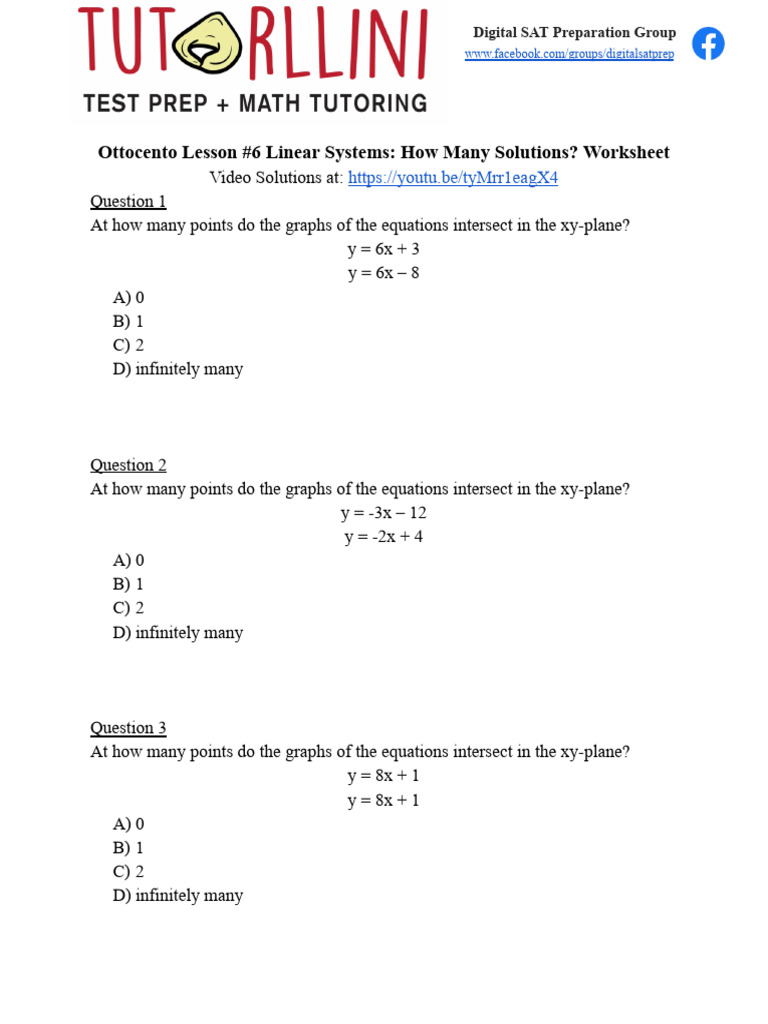 Ottocento Lesson #6 Linear Systems How Many Solutions Worksheet | PDF Ottocento Lesson #6 Linear Systems How Many Solutions Worksheet | PDF