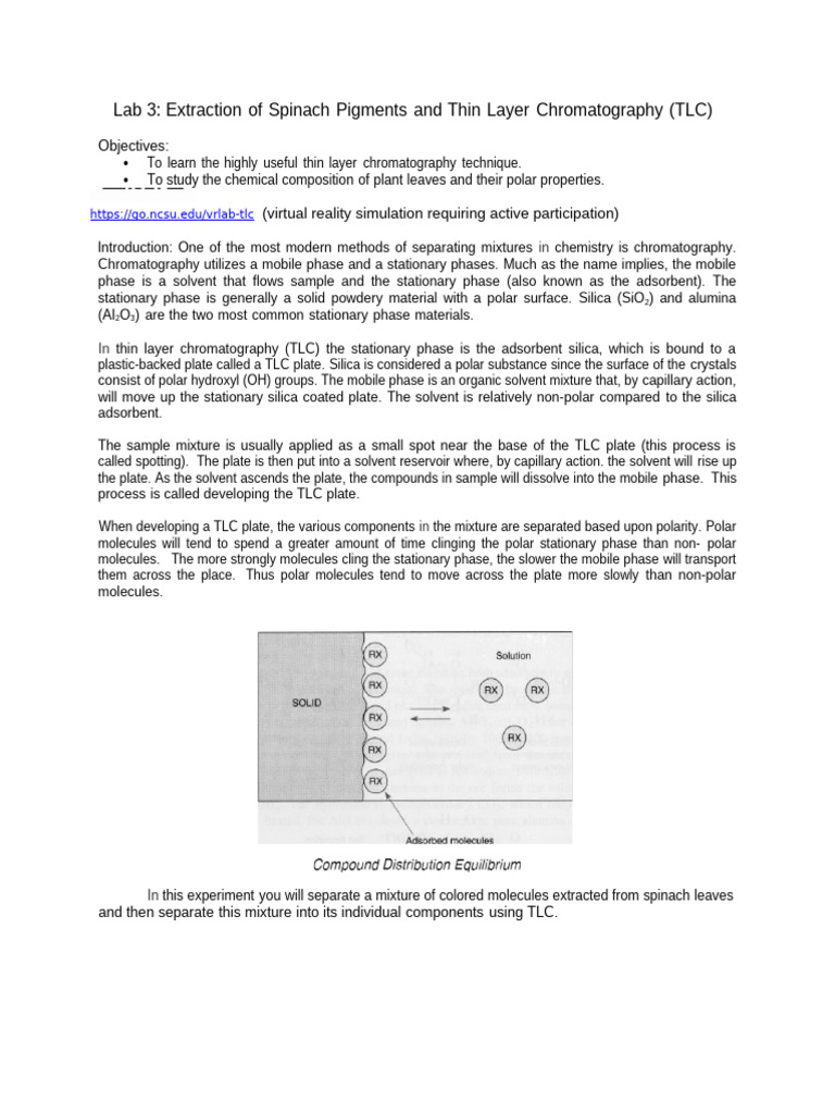 Lab 1 Extraction of Spinach Pigments and Thin Layer Chromatography (TLC ...