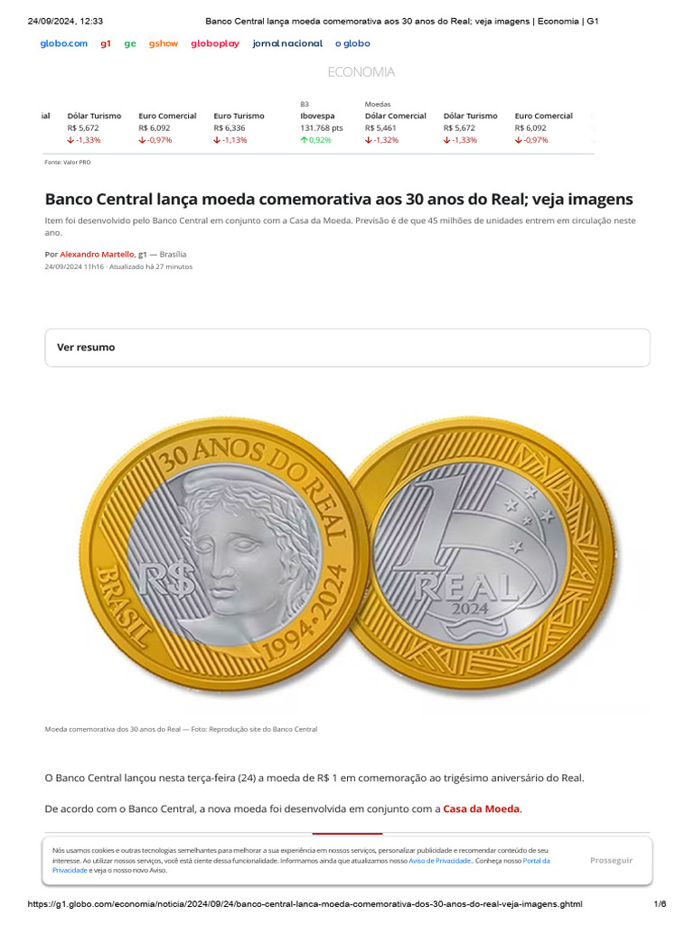 Banco Central Lança Moeda Comemorativa Aos 30 Anos Do Real Veja Imagens ...