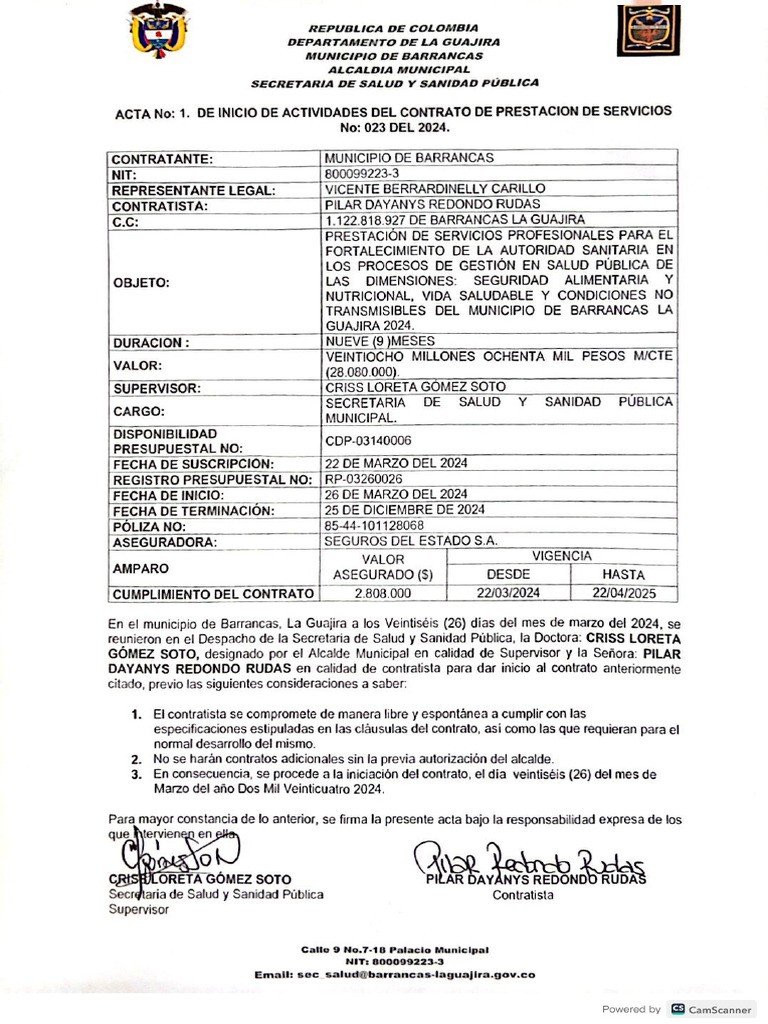 Acta de Inicio Pilar Redondo | PDF