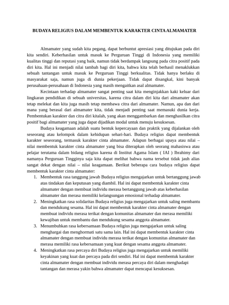 Budaya Religius Dalam Membentuk Karakter Cinta Almamater | PDF