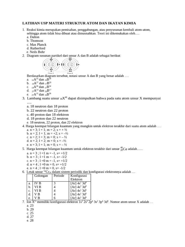 LATIHAN KimiaMATERI STRUKTUR ATOM DAN IKATAN KIMIA | PDF