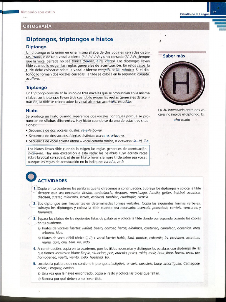 Diptongos, Triptongos e Hiatos (Nivel I) | PDF