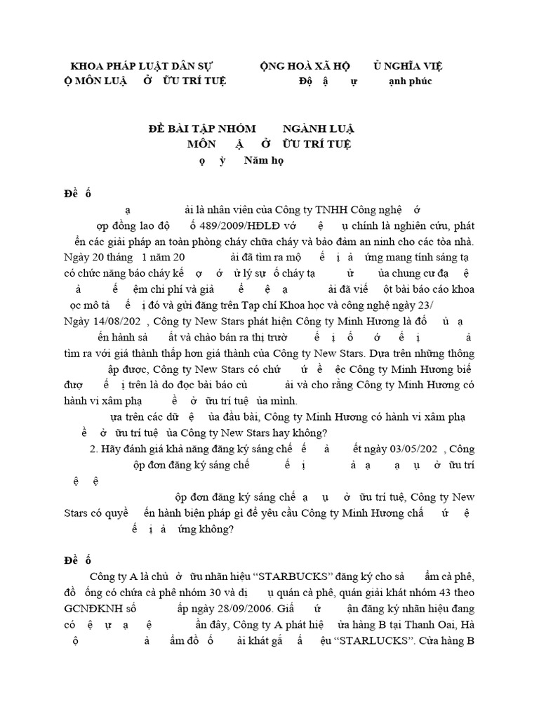 Đề BT nhóm SHTT K47 Ngành Luật CLC | PDF