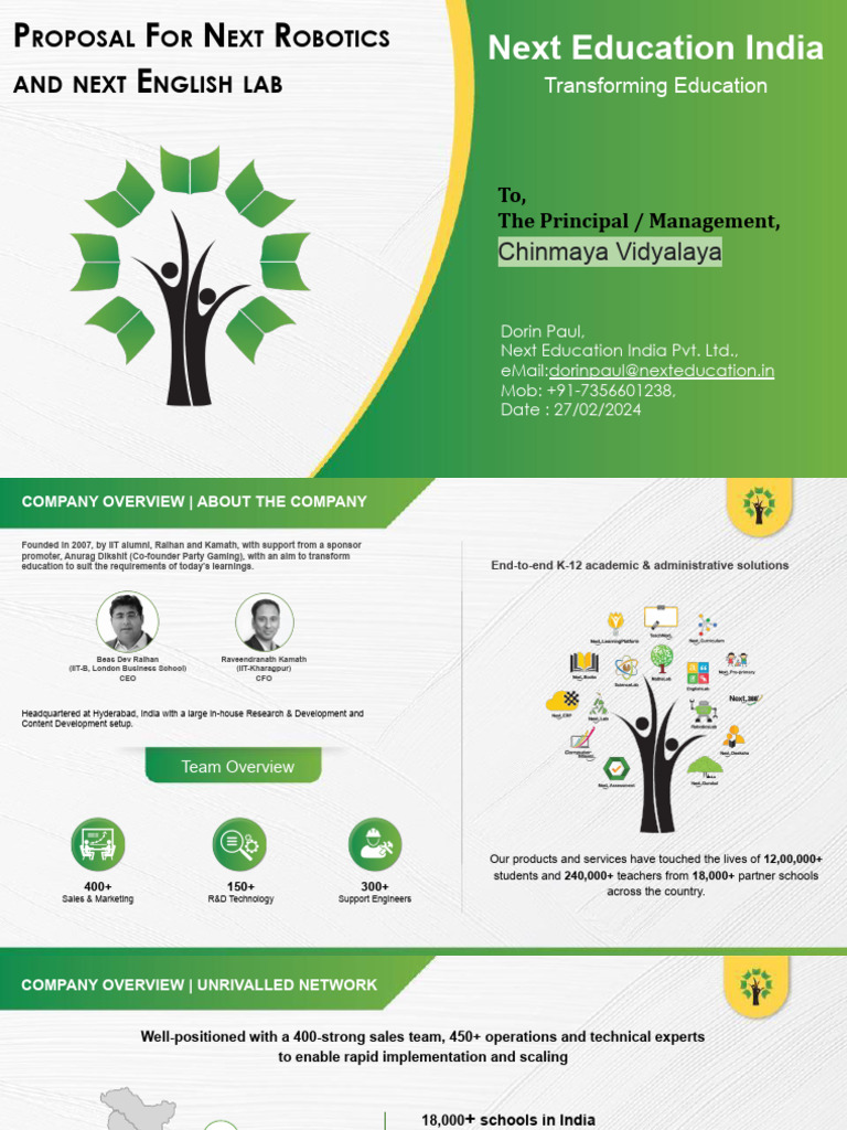 Next Robotics and Next English Lab Proposal-Chinmaya Vidyalaya | PDF