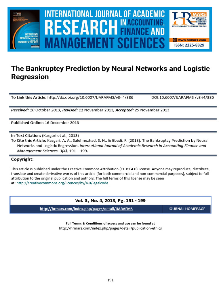 The Bankruptcy Prediction by Neural Networks and Logistic | PDF