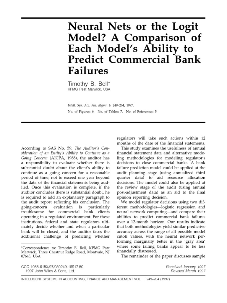 Neural Nets or The Logit Model? A Comparison of Each Model's Ability To Predict Commercial Bank ...